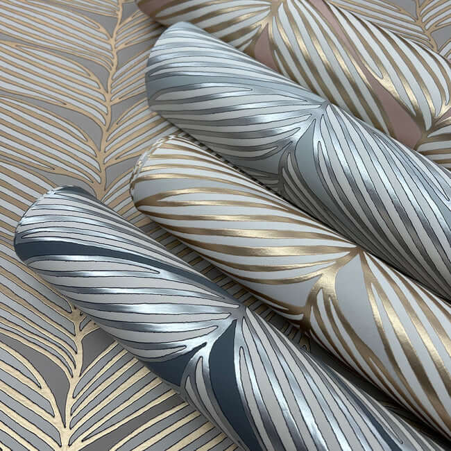 York Wallcoverings. Neutral/Gold Luminous Leaves Wallpaper | Antonina Vella