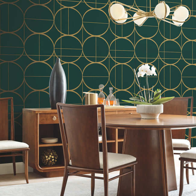 York Wallcoverings. Emerald/Gold Sun Circles Wallpaper | Antonina Vella