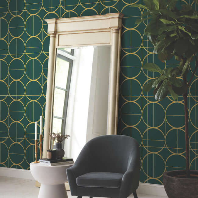 York Wallcoverings. Emerald/Gold Sun Circles Wallpaper | Antonina Vella