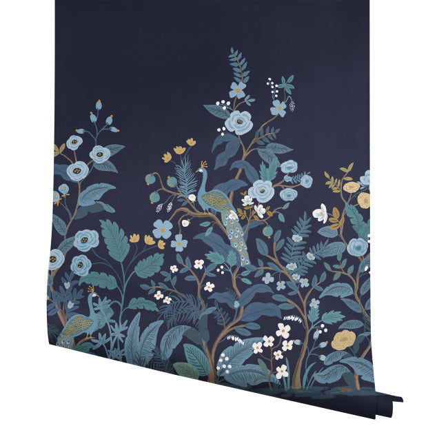 York Wallcoverings. Navy Peacock Mural | Rifle Paper Co.