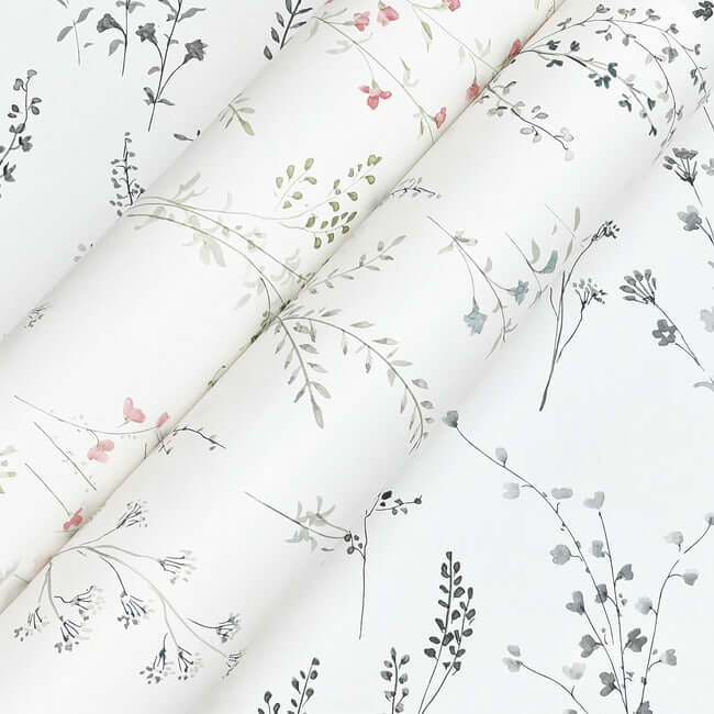 York Wallcoverings. Pink/Green/Grey Wildflower Sprigs Peel and Stick ...