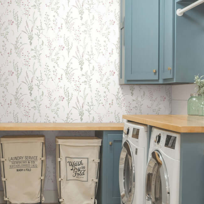 York Wallcoverings. Pink/Green/Grey Wildflower Sprigs Peel and Stick ...