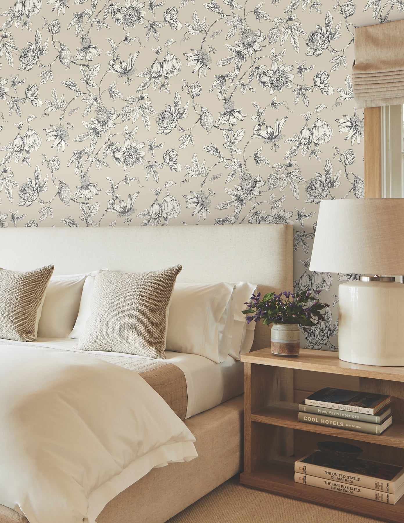 York Wallcoverings. Beige Passion Flower Toile Wallpaper | York ...