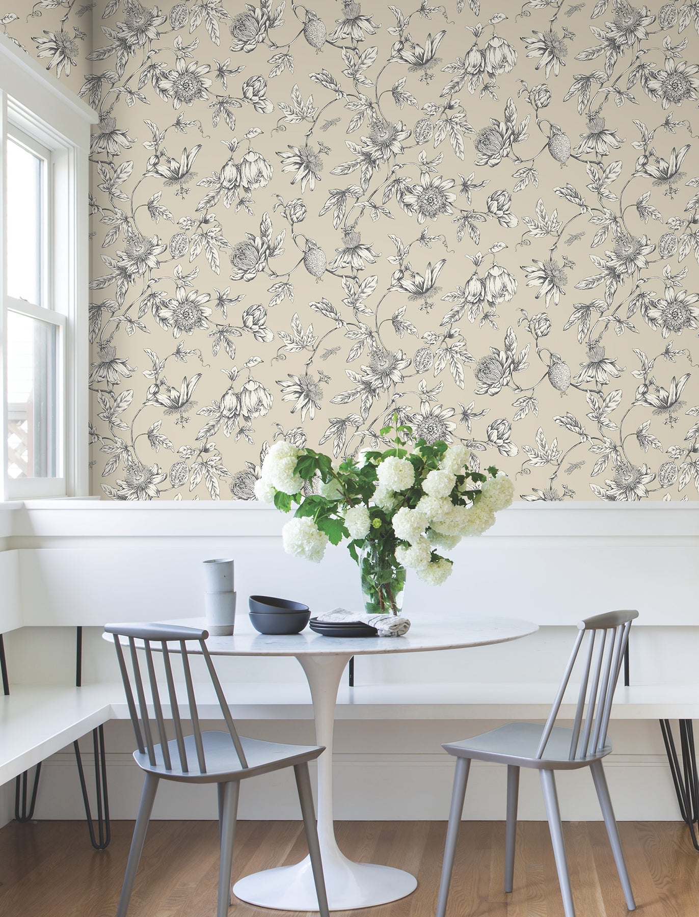 York Wallcoverings. Beige Passion Flower Toile Wallpaper | York ...