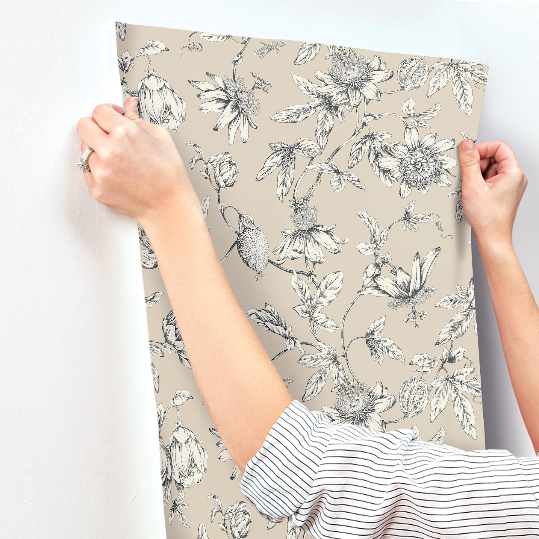 York Wallcoverings. Beige Passion Flower Toile Wallpaper | York ...
