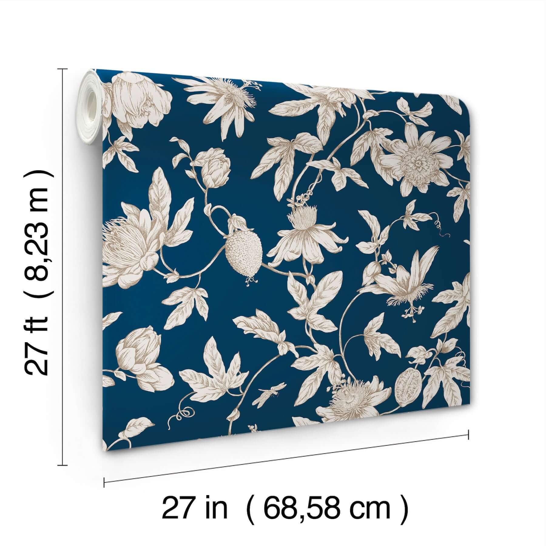 York Wallcoverings. Navy Passion Flower Toile Wallpaper | York ...