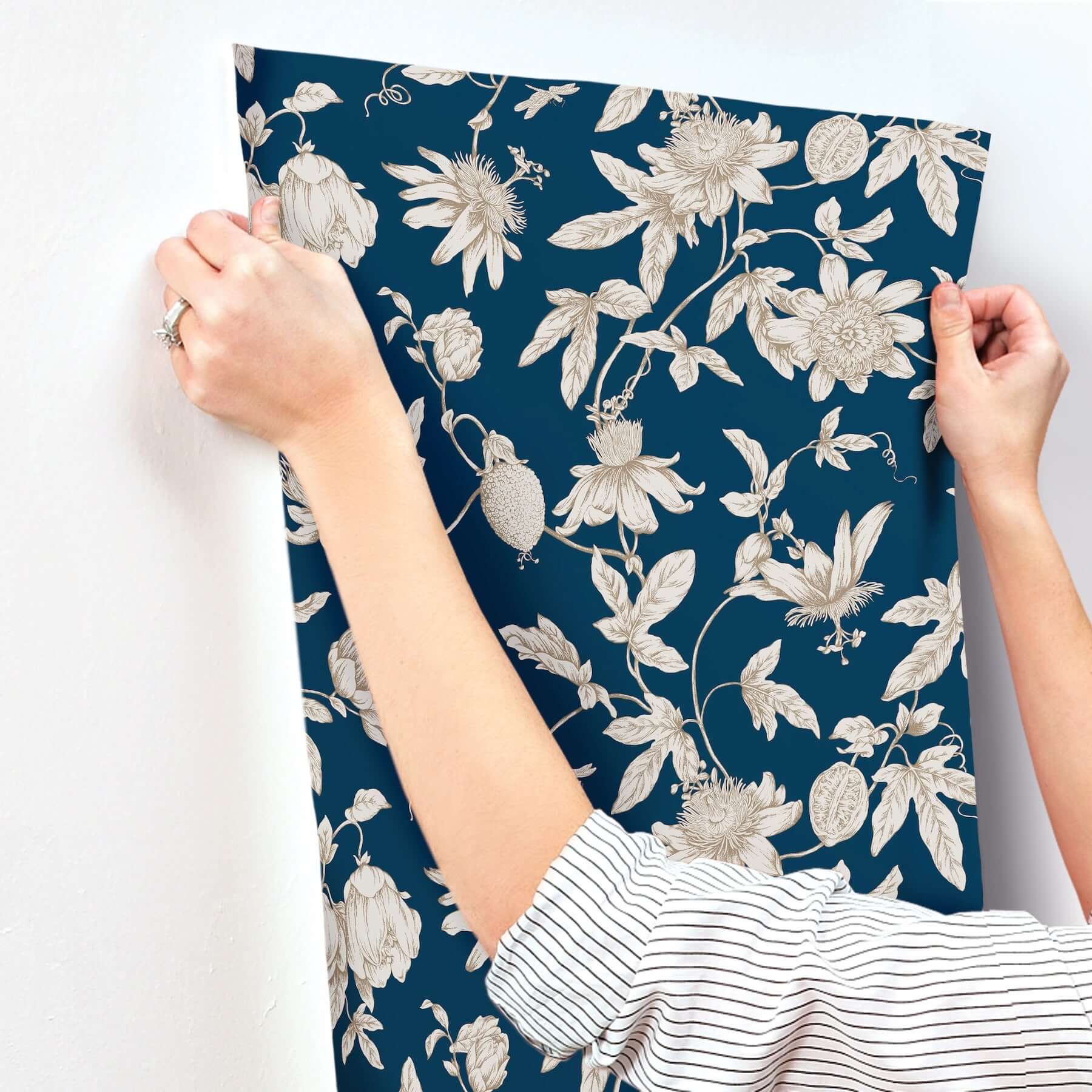 York Wallcoverings. Navy Passion Flower Toile Wallpaper | York ...