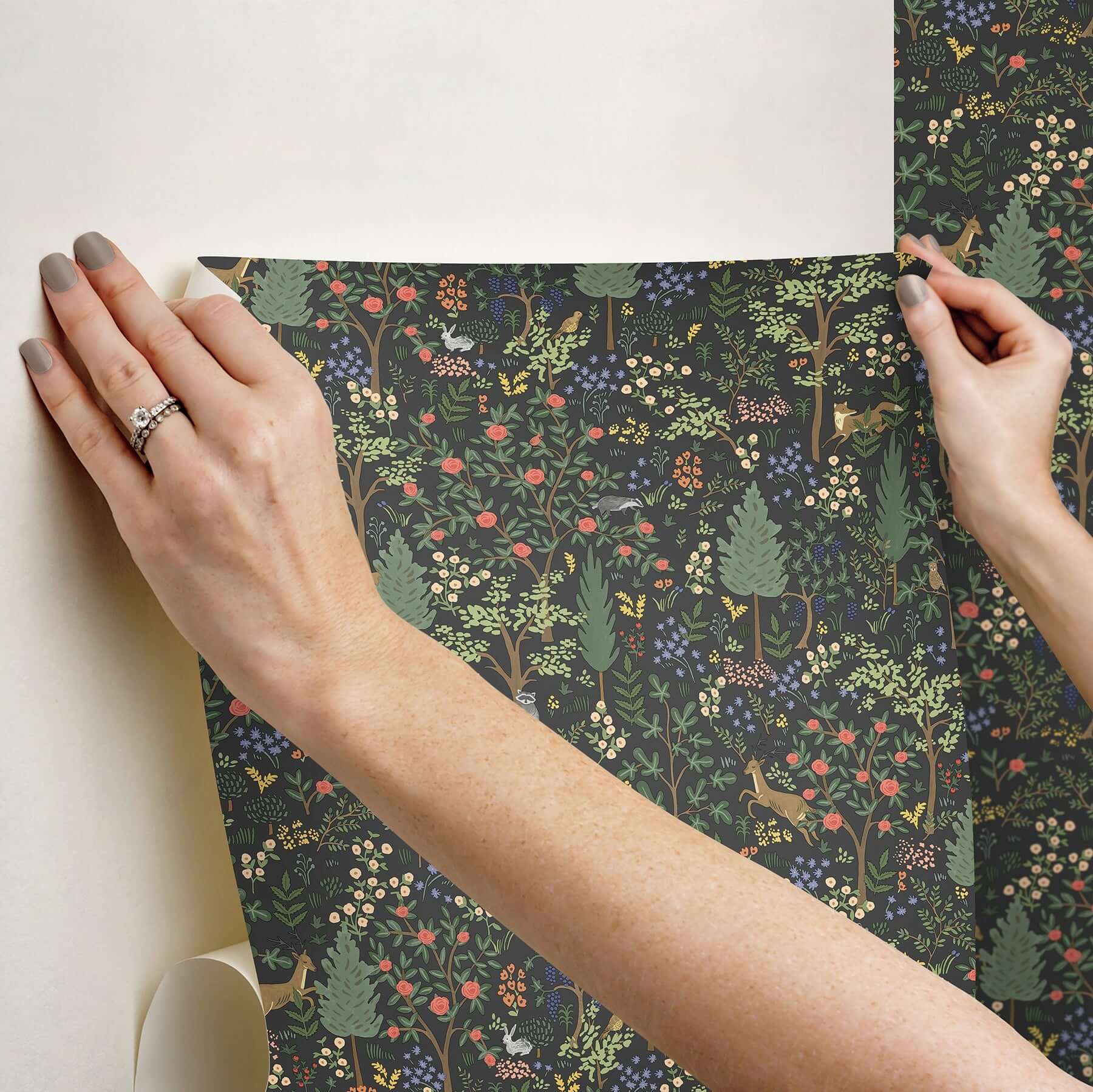York Wallcoverings. Black Woodland Peel + Stick Wallpaper | Rifle Paper Co.