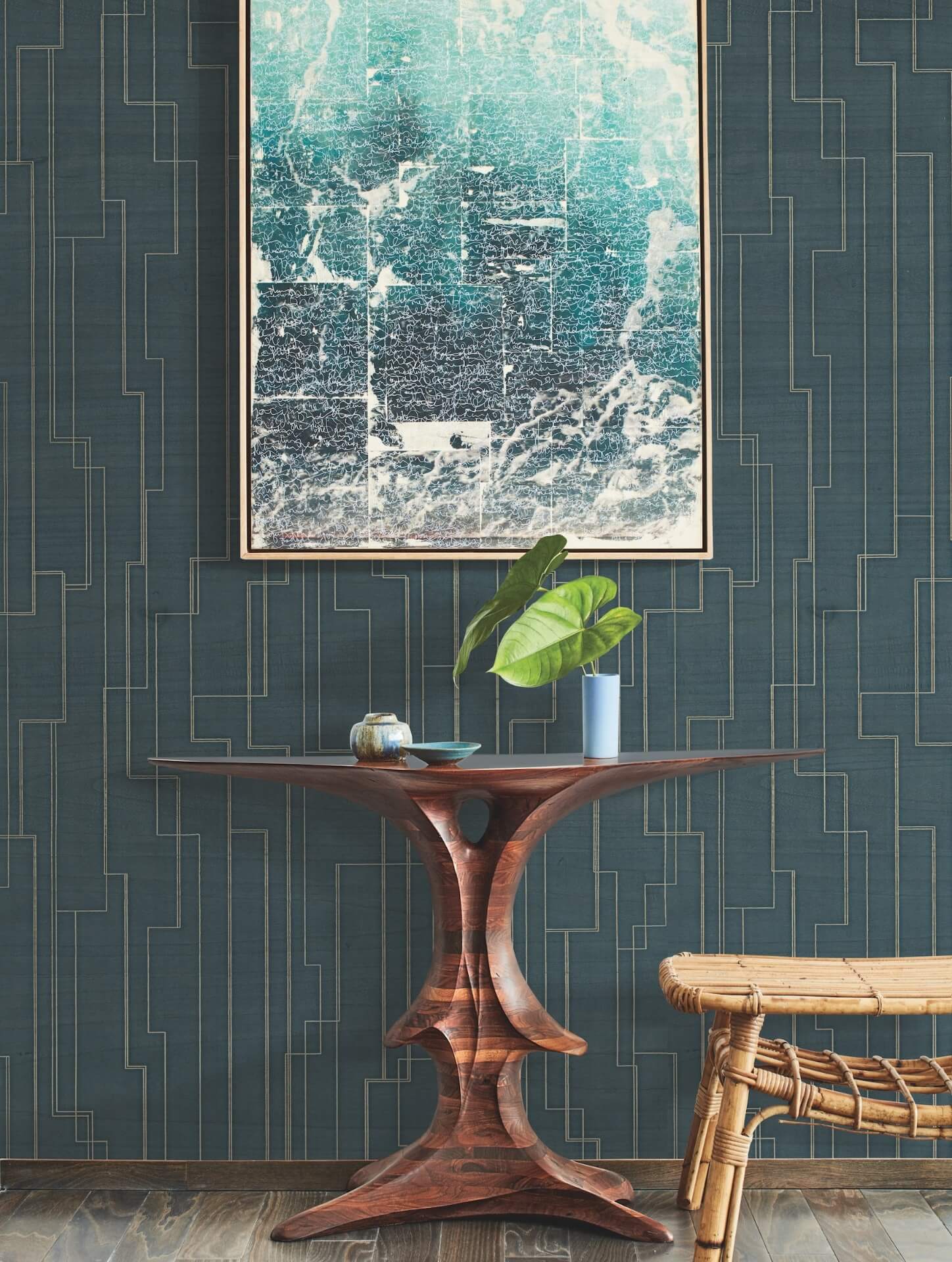 York Wallcoverings. Peacock Inlay Line Wallpaper | Ronald Redding Designs