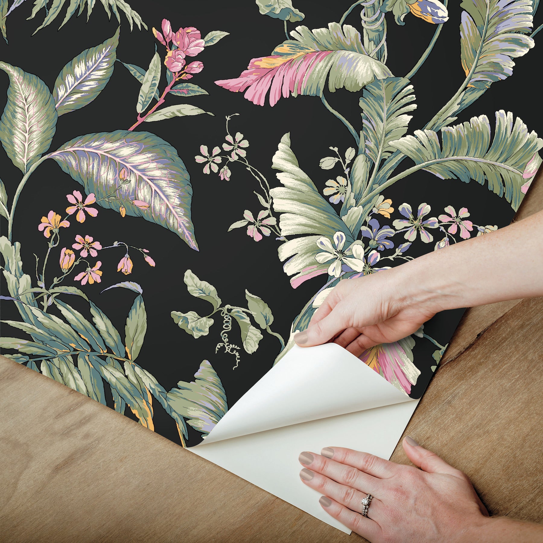 York Wallcoverings. Black Multi Fiji Garden Premium Peel + Stick ...