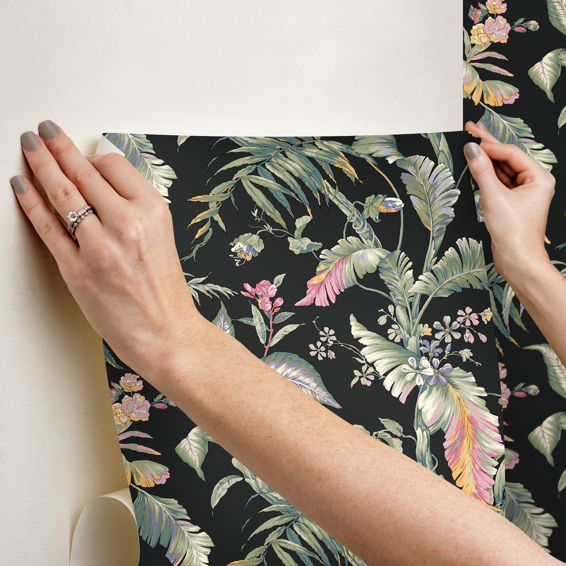 York Wallcoverings. Black Multi Fiji Garden Premium Peel + Stick ...