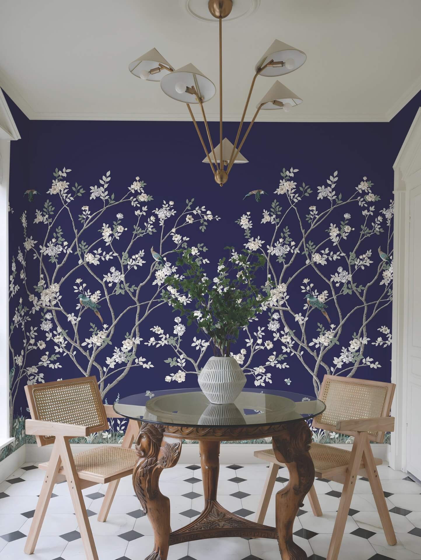 York Wallcoverings. Navy Lingering Garden Wallpaper Mural | Ronald Redding