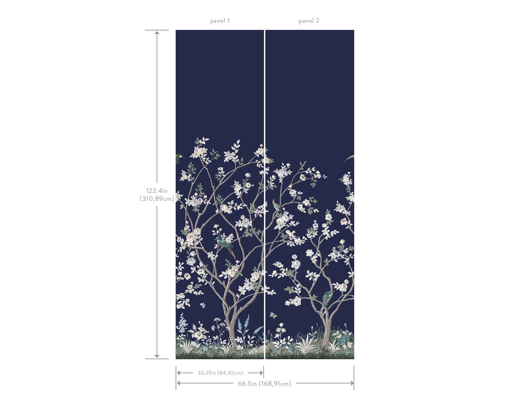 York Wallcoverings. Navy Lingering Garden Wallpaper Mural | Ronald Redding