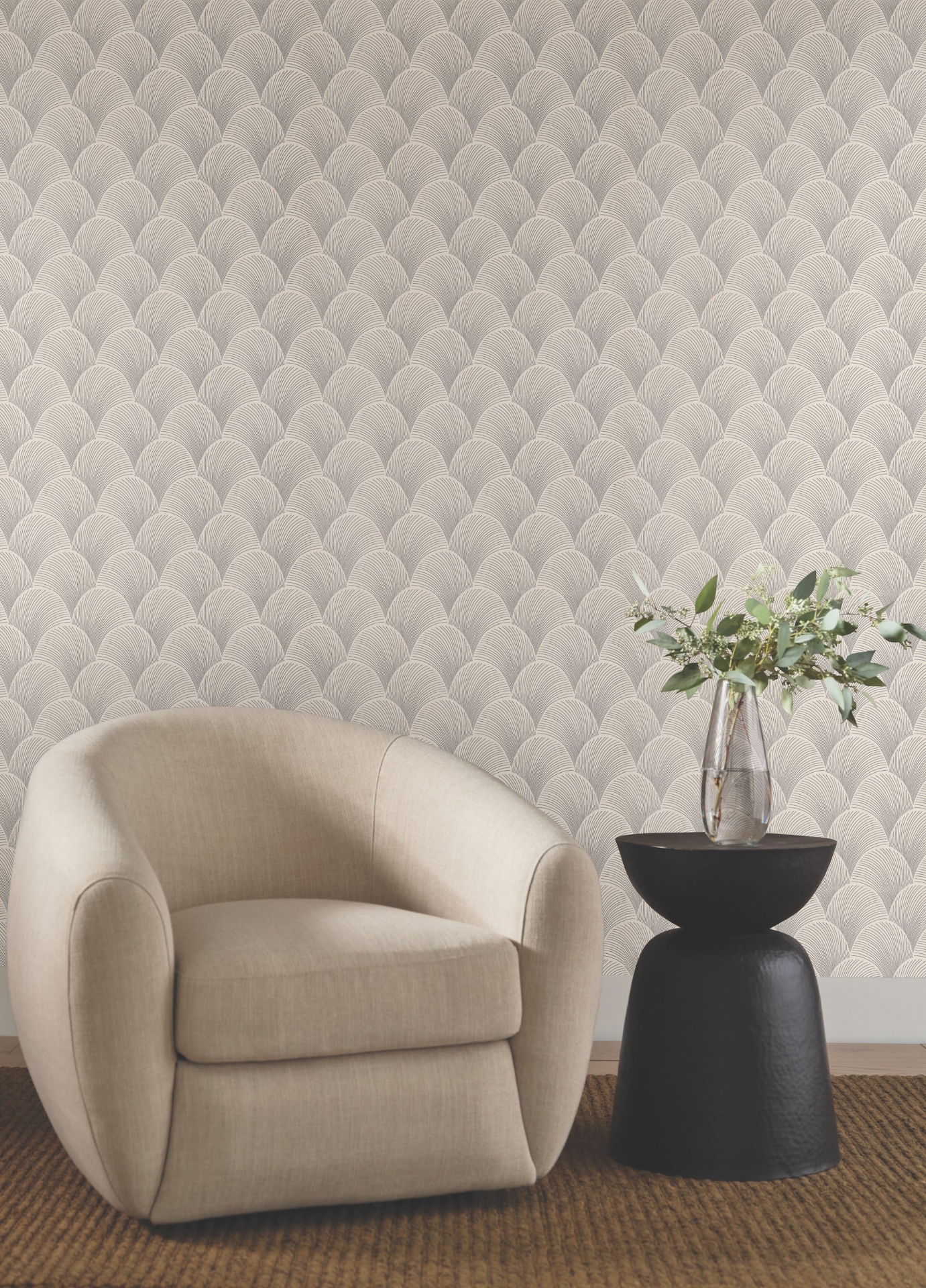 York Wallcoverings. Cream Metallic Scallop Wallpaper | Candice Olson