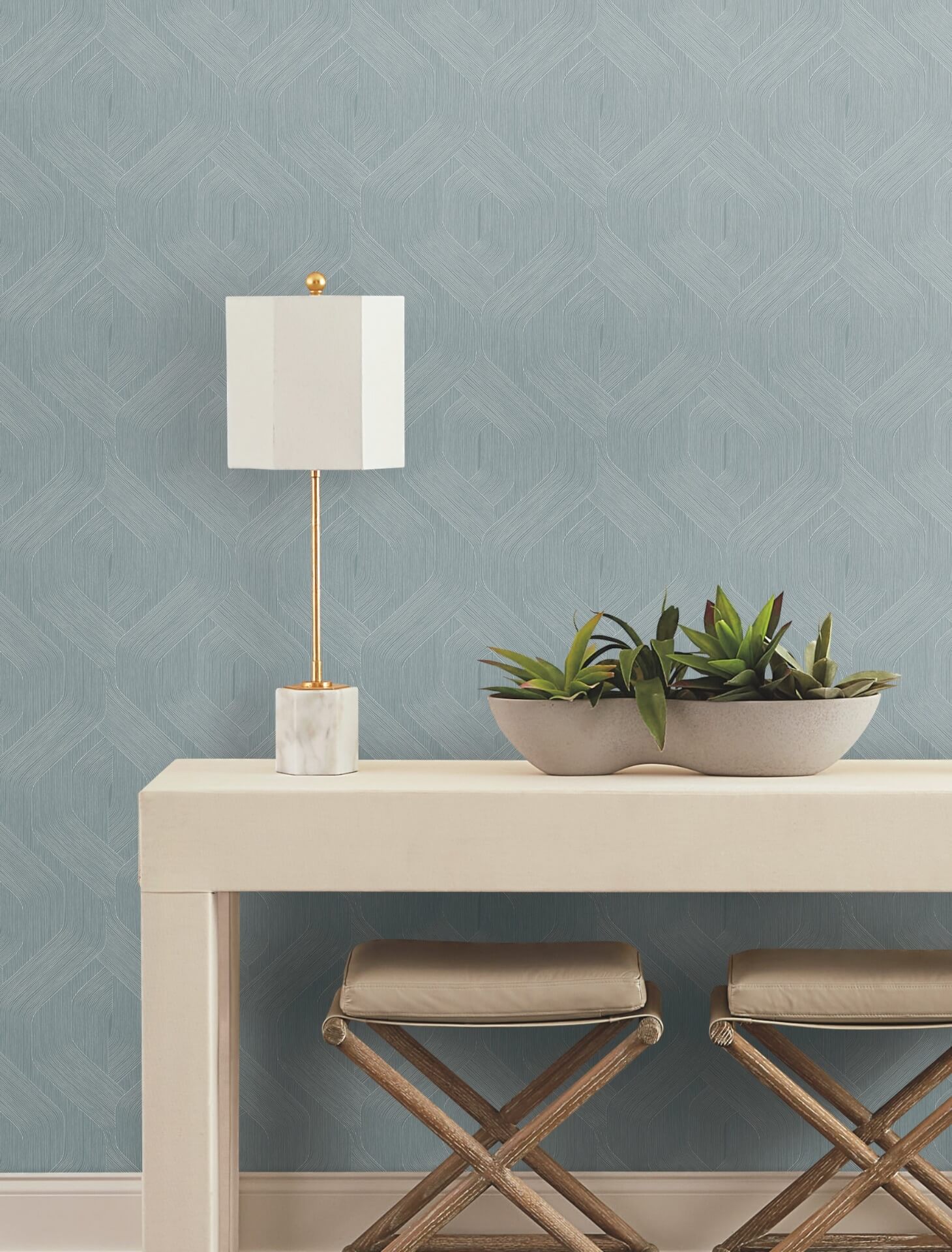 York Wallcoverings. Blue Fine Line Geometric Wallpaper | Candice Olson