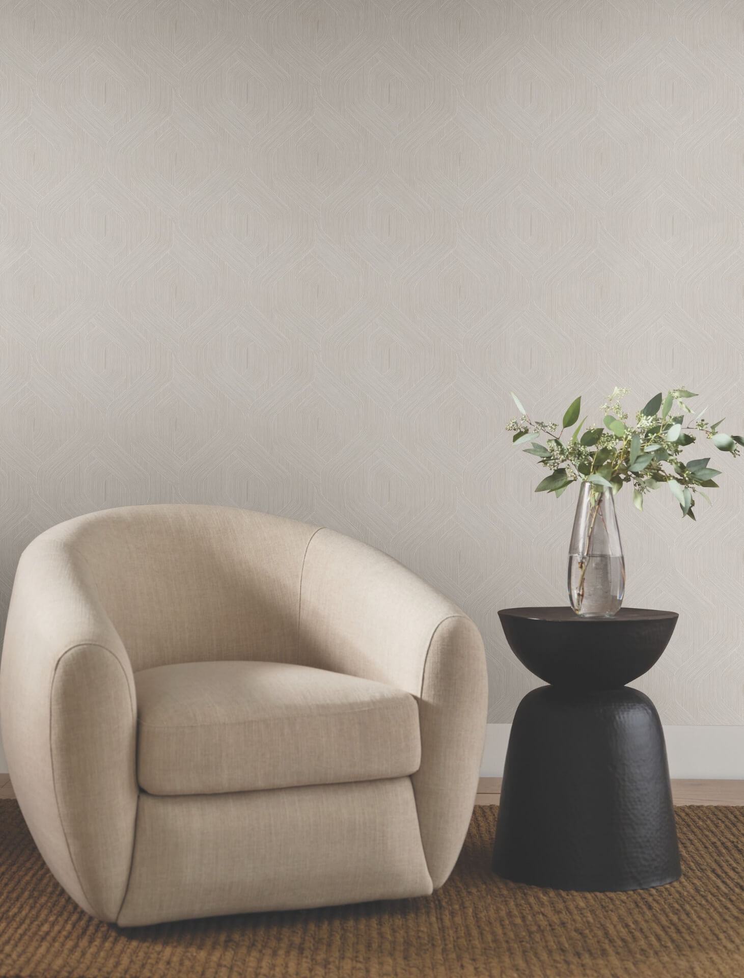 York Wallcoverings. Taupe Fine Line Geometric Wallpaper | Candice Olson