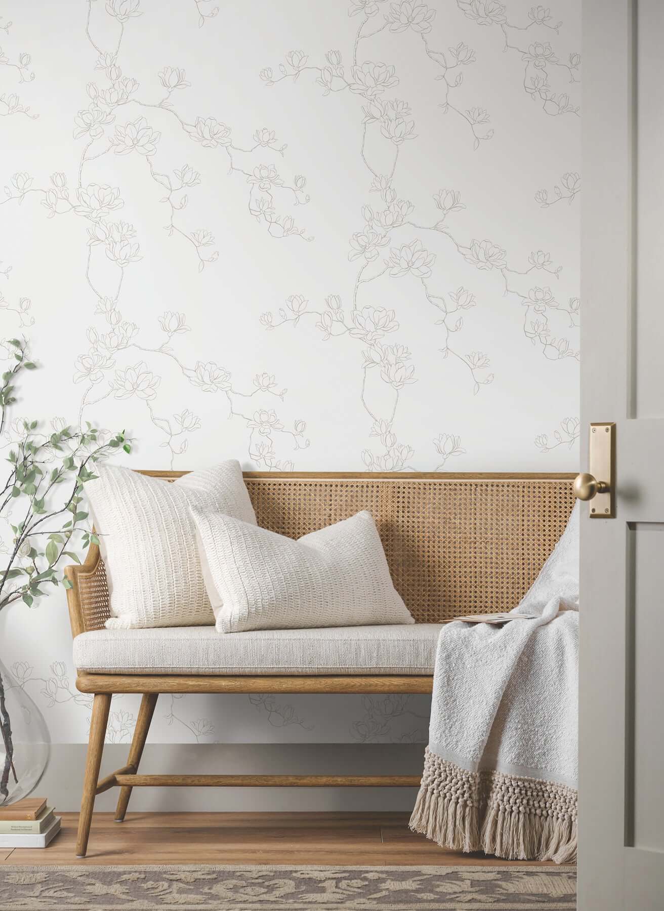 York Wallcoverings. Beige Magnolia Branches Wallpaper | York