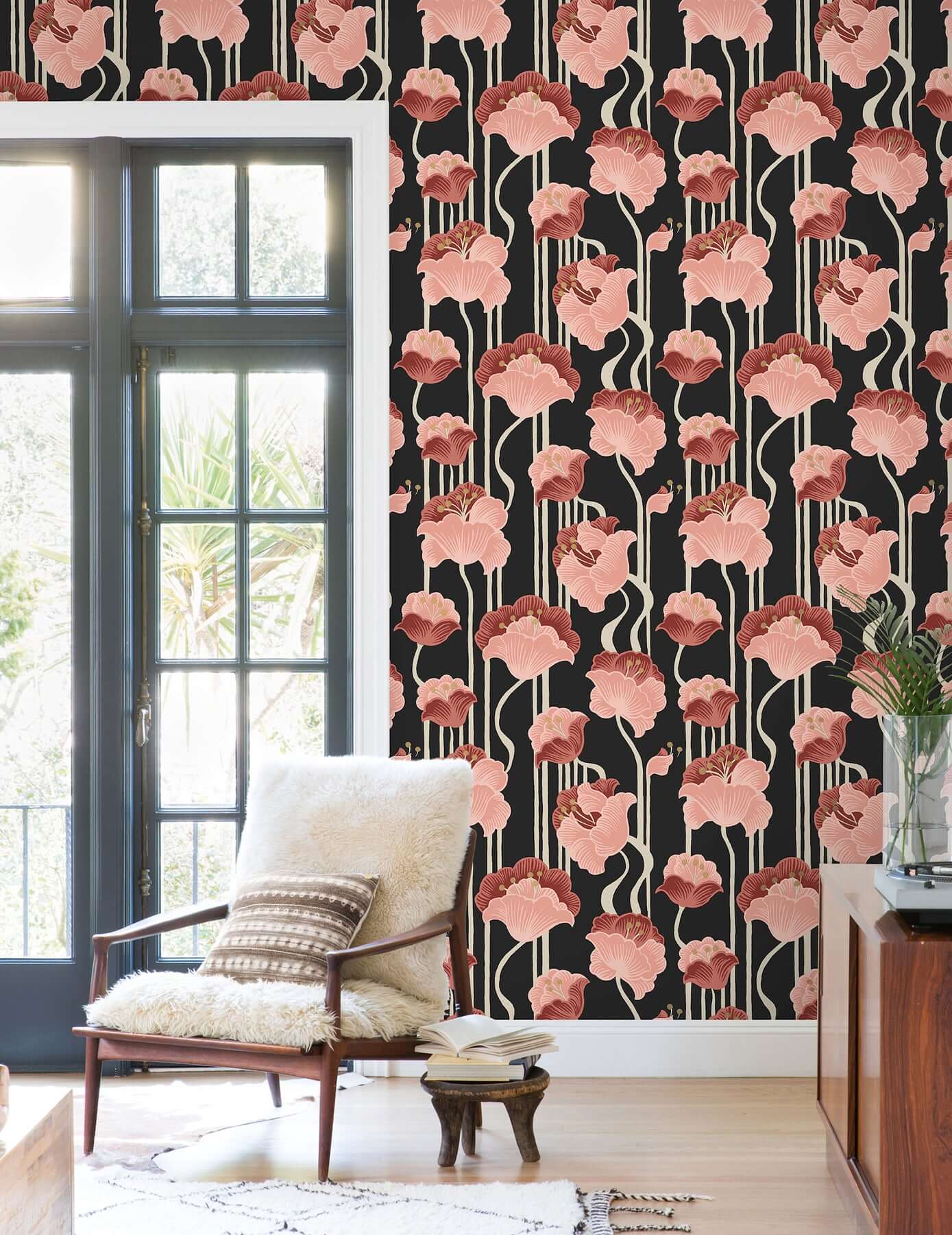 York Wallcoverings. Black/Coral Shirley Premium Peel + Stick Wallpaper ...