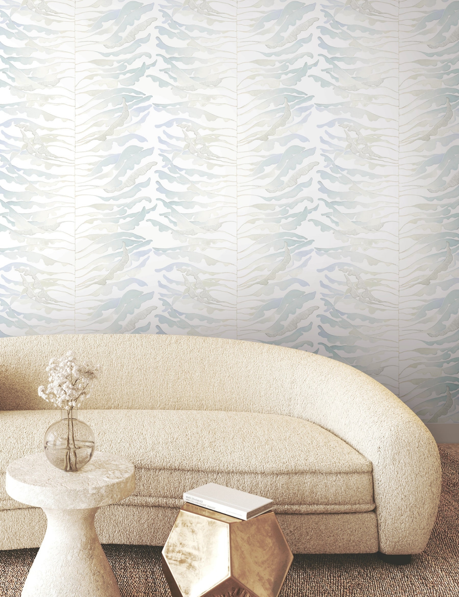 York Wallcoverings. Spa Blue Leaf Column Wallpaper | York