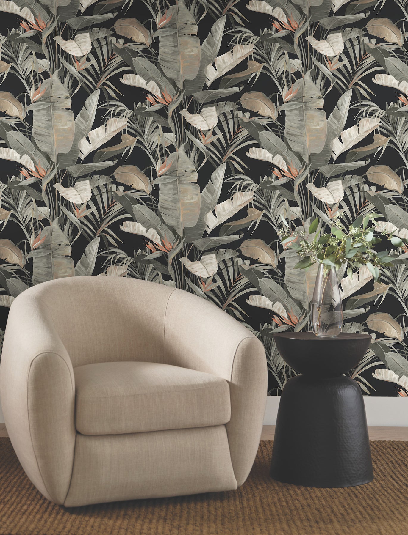 York Wallcoverings. Black Tropical Cabana Premium Peel + Stick ...