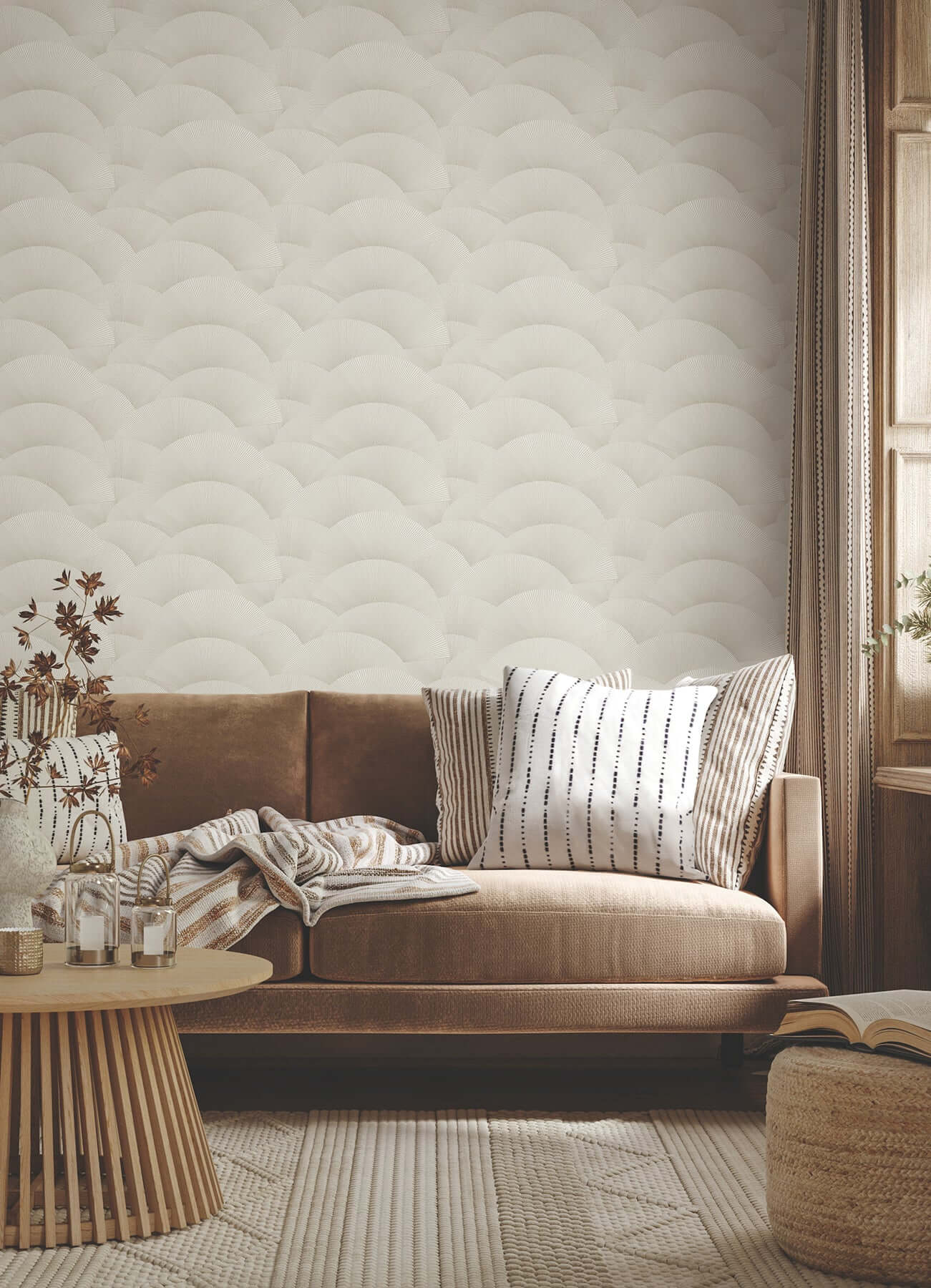 York Wallcoverings. Taupe & Gold Morning Shell Wallpaper | Ronald Redding