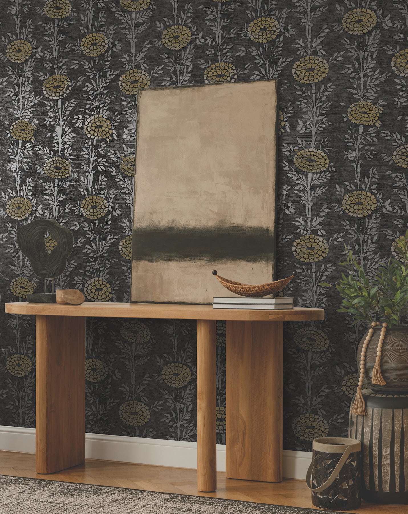 York Wallcoverings. Black & Gold French Marigold Wallpaper | Ronald Redding