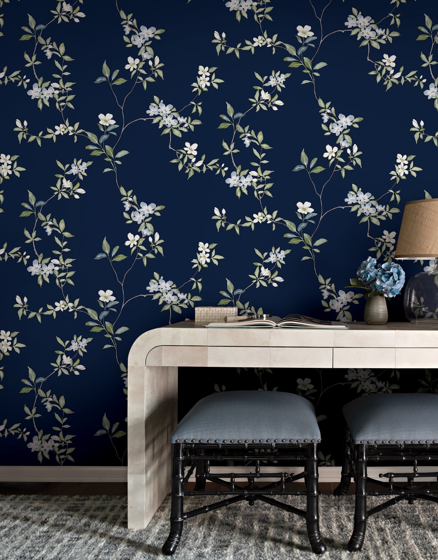 York Wallcoverings: Wallpaper Designed to Inspire. Navy April Blossom ...
