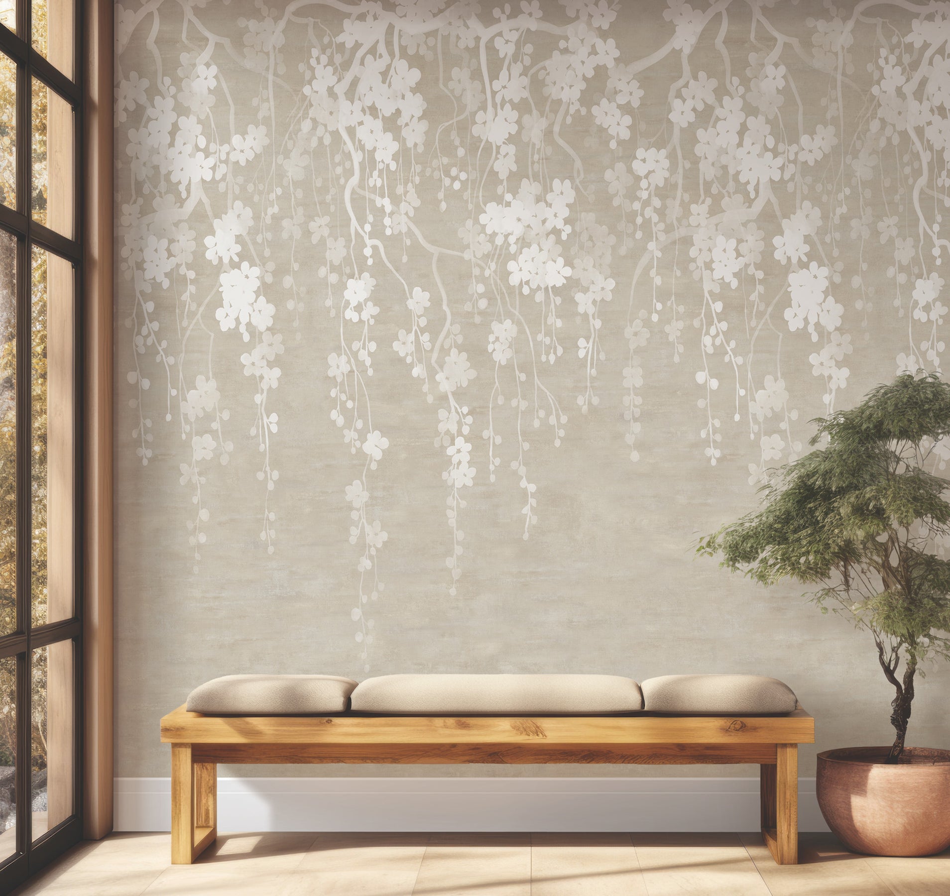 York Wallcoverings. Neutral Sakura Blooms Wall Mural | Ronald Redding