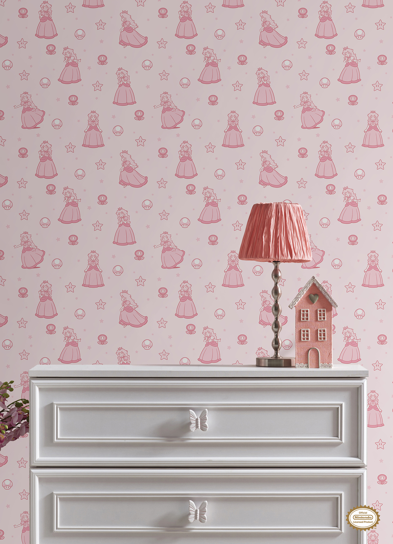 RMWS1228 - Super Mario Princess Peach Pink Peel and Stick Wallpaper ...