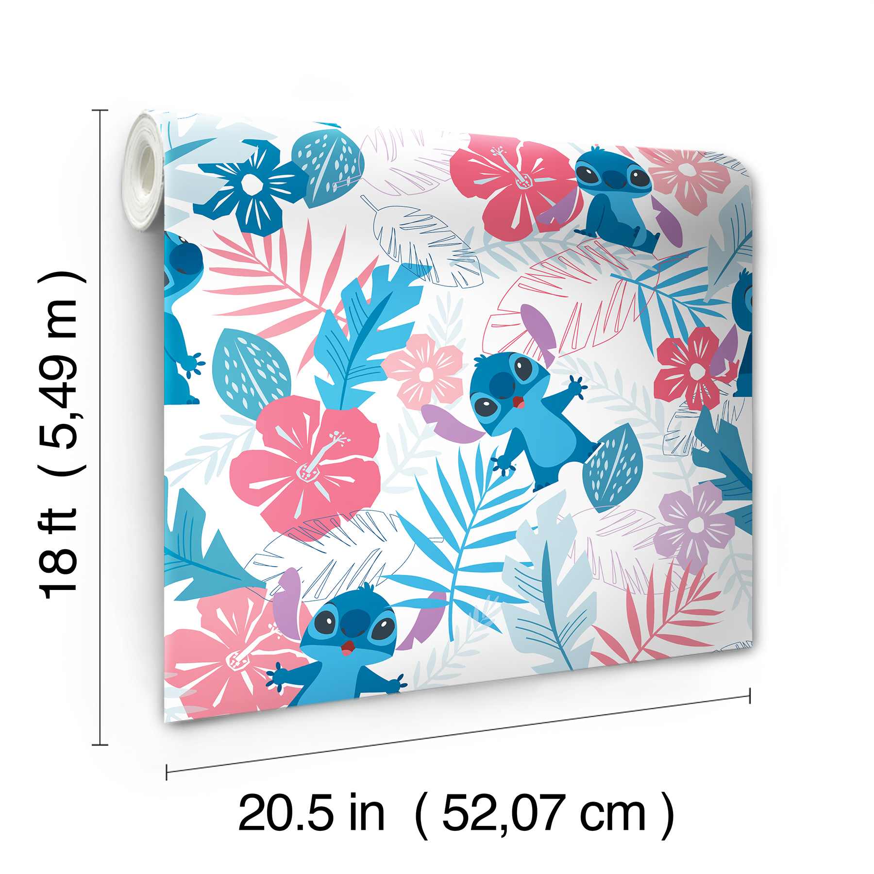 Disney Stitch Tropical Flowers Pink Peel and Stick Wallpaper