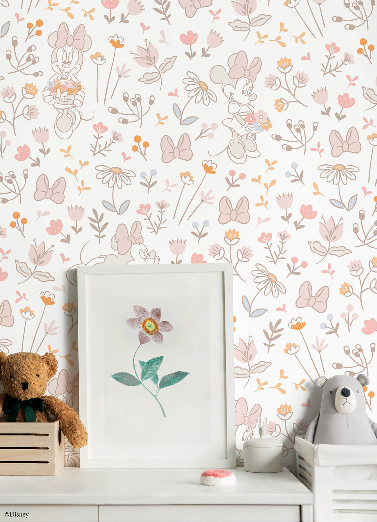 Disney Minnie Mouse Pretty as a Flower Pink Peel and Stick Wallpaper
