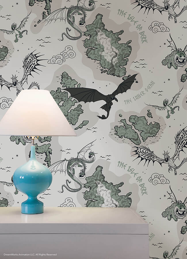 How to Train Your Dragon Isle of Berk Grey Peel & Stick Wallpaper
