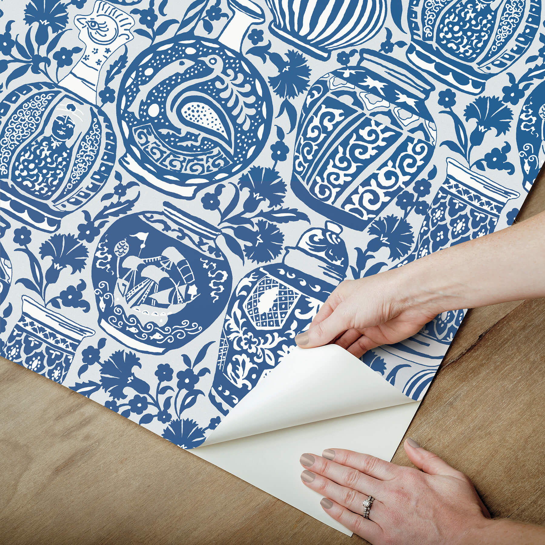 Delft Pottery Blue Peel and Stick Wallpaper