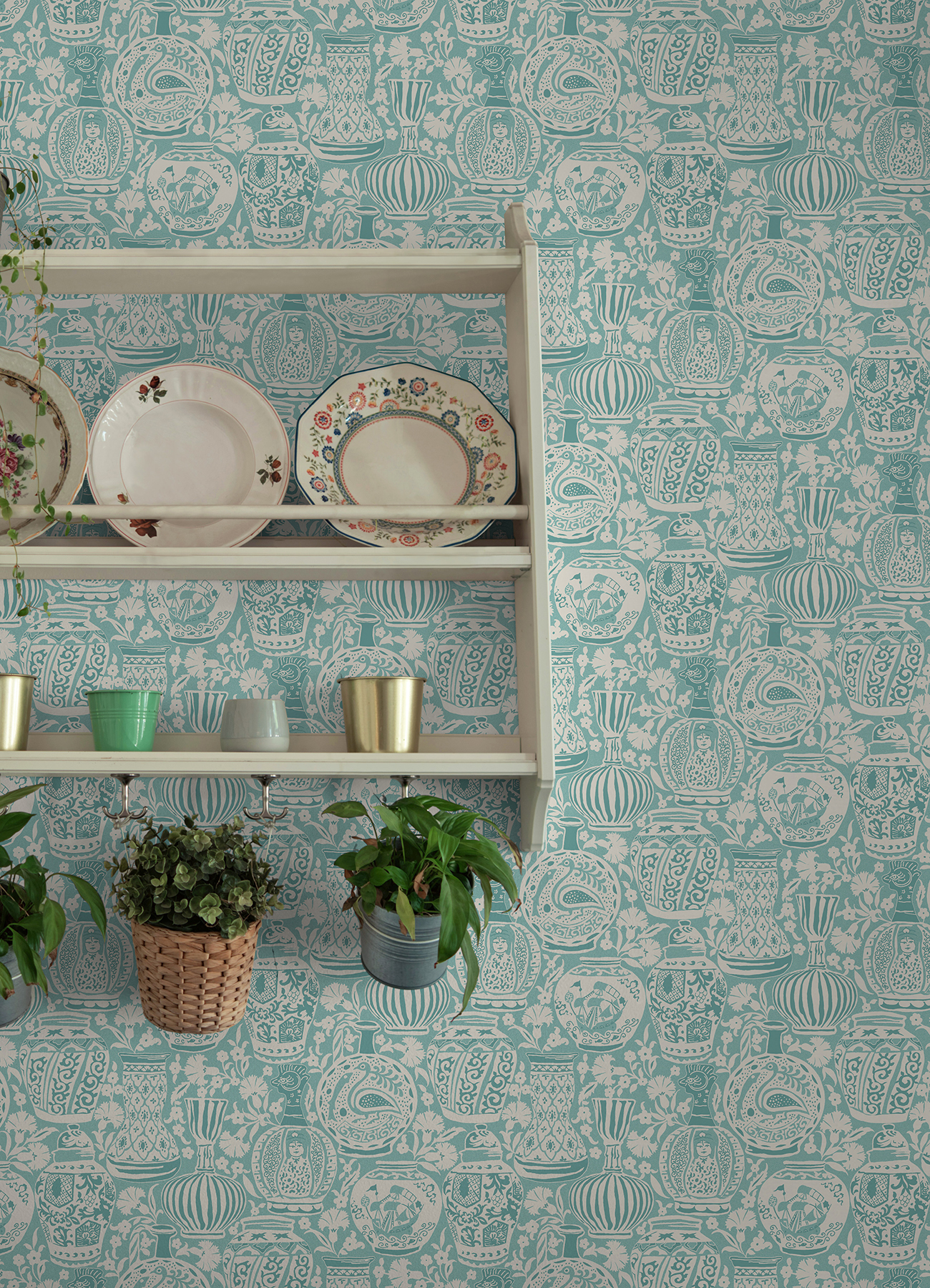 RMWS1274 - Delft Pottery Aqua Peel and Stick Wallpaper - by RoomMates