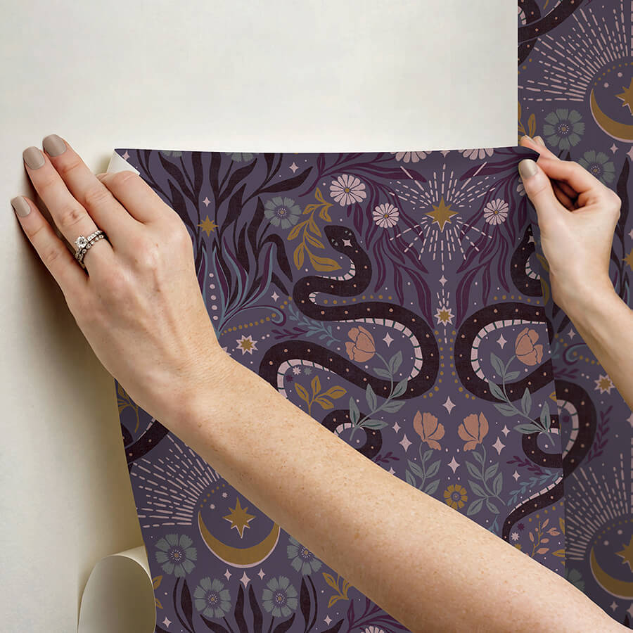 RMWS1256 - Mystic Serpent Plum Peel and Stick Wallpaper - by RoomMates