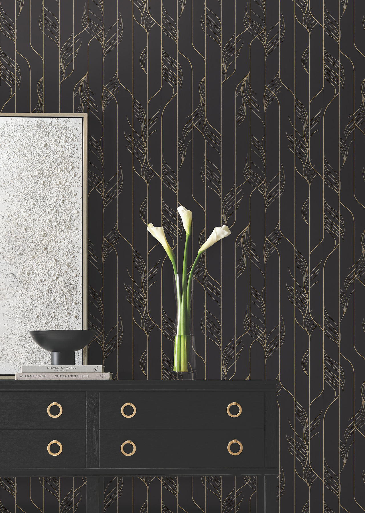 York Wallcoverings. Black & Gold Elemental Thread Wallpaper | Candice Olson