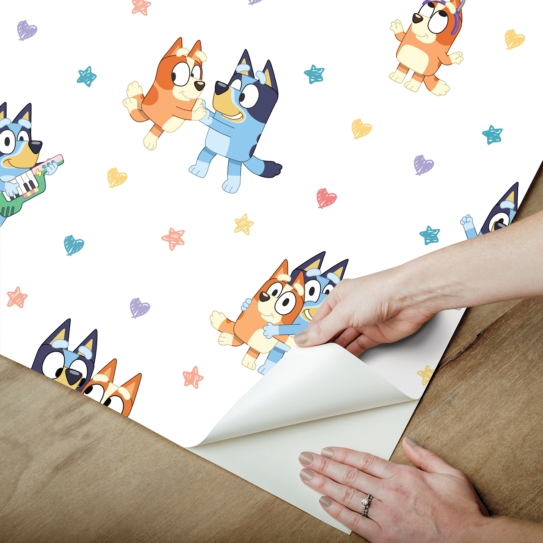 RMWS1307 - Bluey & Bingo Hearts Multicolor Peel and Stick Wallpaper ...