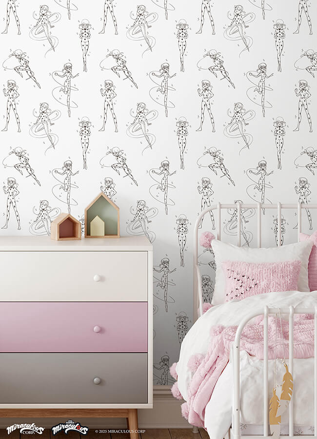 RMWS1305 - Miraculous Ladybug Sketch Charcoal Peel and Stick Wallpaper ...