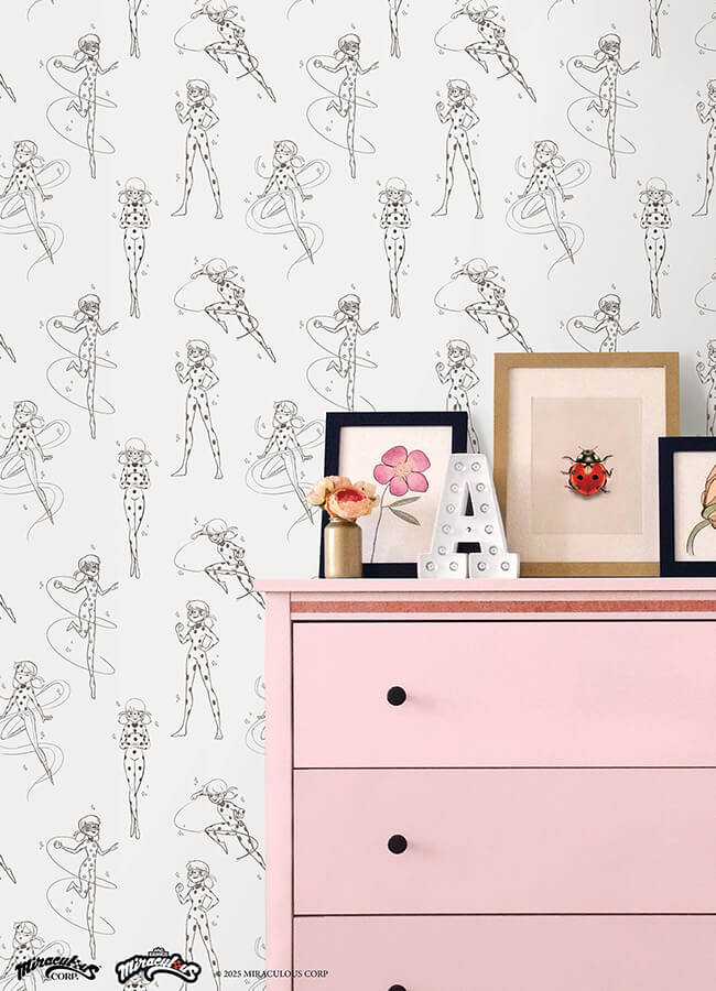 RMWS1305 - Miraculous Ladybug Sketch Charcoal Peel and Stick Wallpaper ...