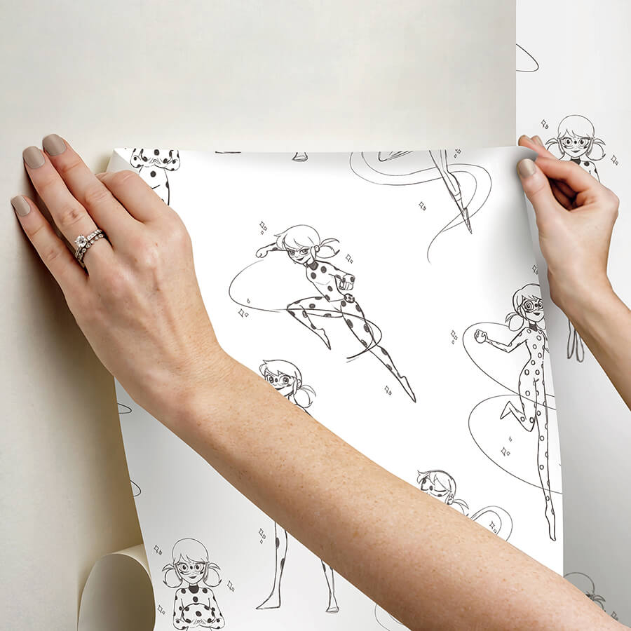 RMWS1305 - Miraculous Ladybug Sketch Charcoal Peel and Stick Wallpaper ...