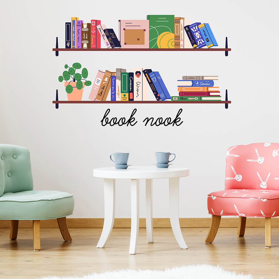 RMK5580GM - Book Nook Shelf Multicolor Wall Decals - by Roommates