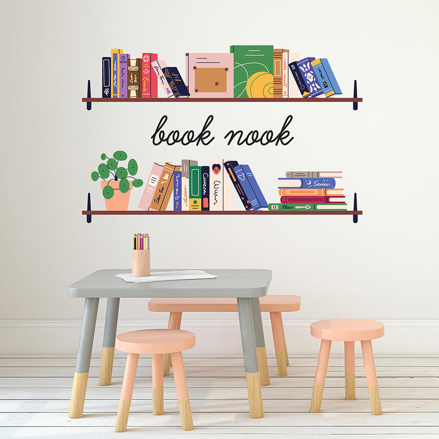 RMK5580GM - Book Nook Shelf Multicolor Wall Decals - by Roommates
