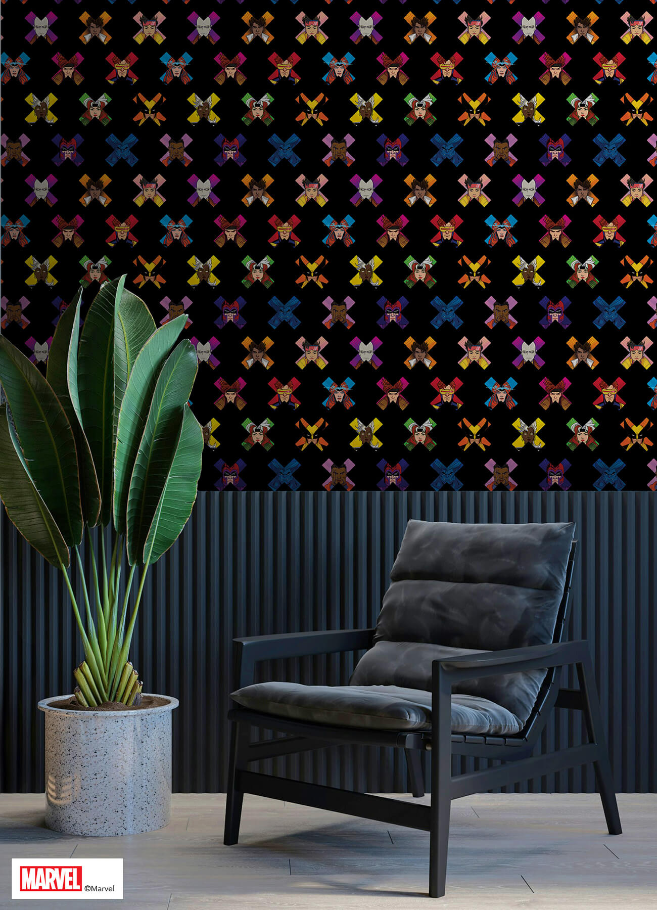 RMWS1318 - X-MEN '97 Faces Black Peel and Stick Wallpaper - by Roommates