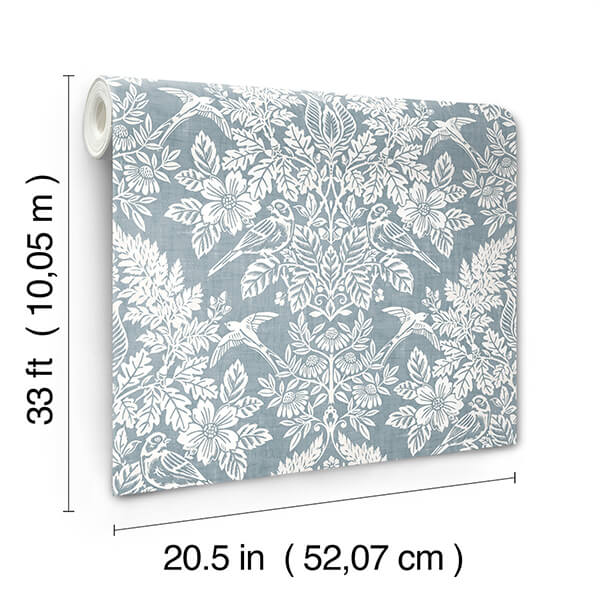 4173-27623 - Finch Light Blue Woodland Damask Wallpaper - by A-Street ...
