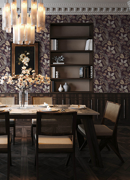 York Wallcoverings. 4173-27644 - Geneva Plum Peacock Paradise Wallpaper ...