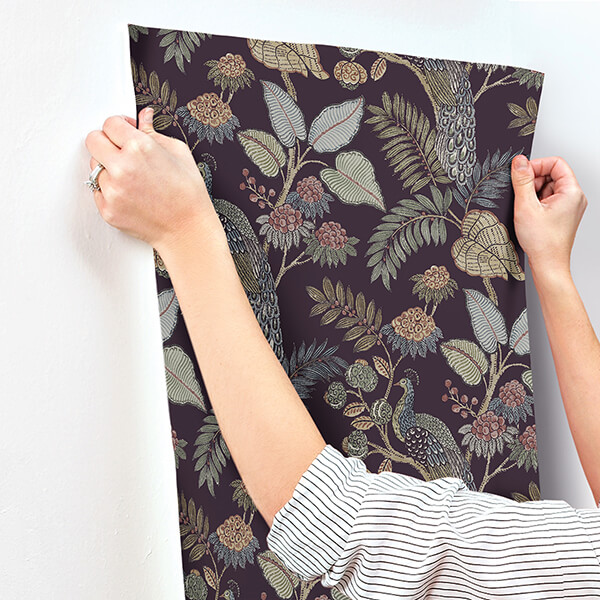 York Wallcoverings. 4173-27644 - Geneva Plum Peacock Paradise Wallpaper ...
