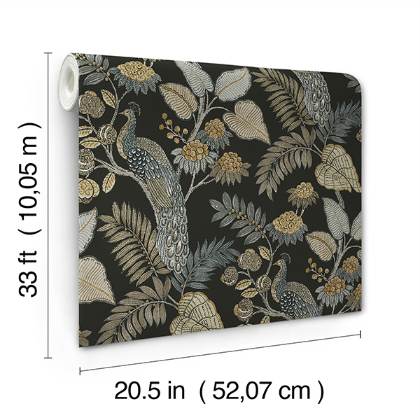 York Wallcoverings. 4173-27646 - Geneva Black Peacock Paradise ...