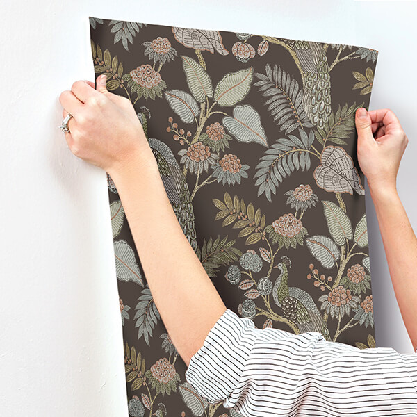 4173-27647 - Geneva Chocolate Peacock Paradise Wallpaper - by A-Street ...