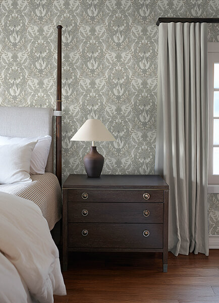 York Wallcoverings. 4173-27655 - Collins Light Blue Damask Wallpaper ...