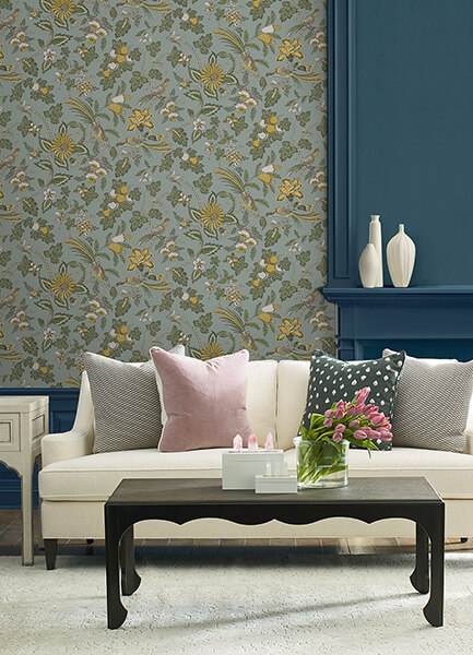 York Wallcoverings. VP1315 - Parterre Light Blue Jacobean Wallpaper ...